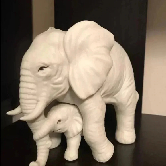 Other | Vintage Aldon Porcelain White Elephant With Calf Made In ...